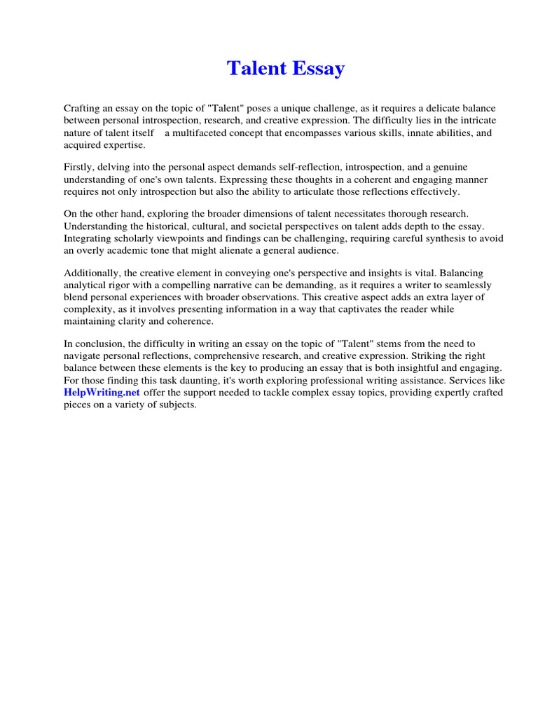 Talent Essay | Download Free PDF | Economic Inequality | Discrimination ...