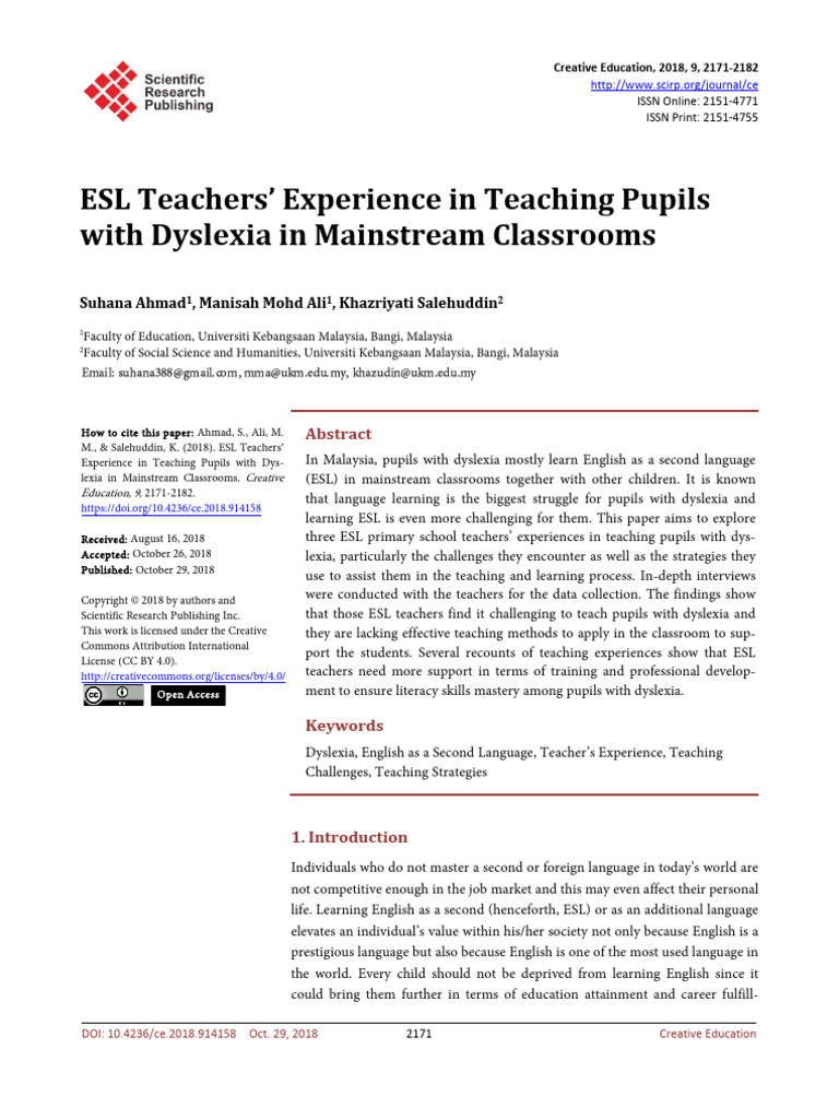 Article 2 Teacher's Experience Teaching Dyslexia Students | PDF | Dyslexia | Teachers