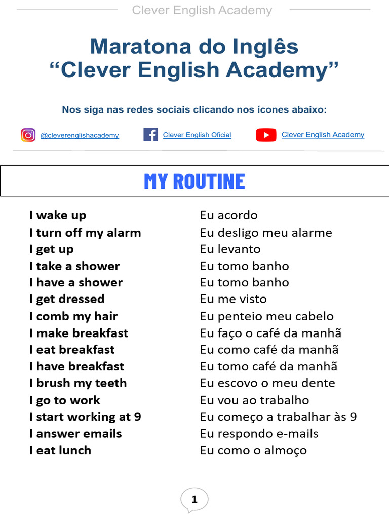 Live 03 - Pratique Comigo Sua Rotina em Inglês PDF | PDF | Home | Cuisine