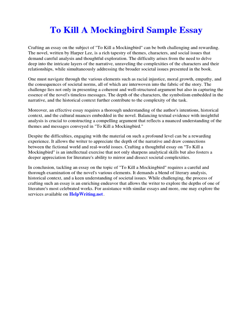 To Kill A Mockingbird Sample Essay | PDF | Gospel Of Matthew | Robert ...