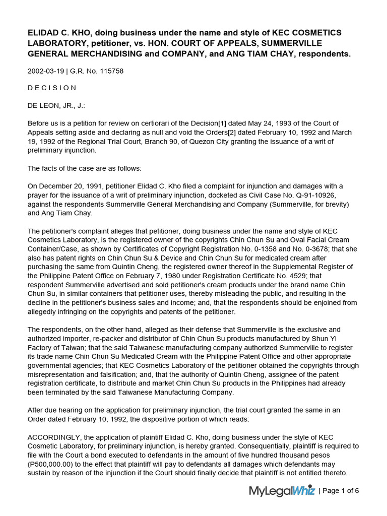Elidad Kho Vs CA Summerville General Merchandising Et Al | PDF