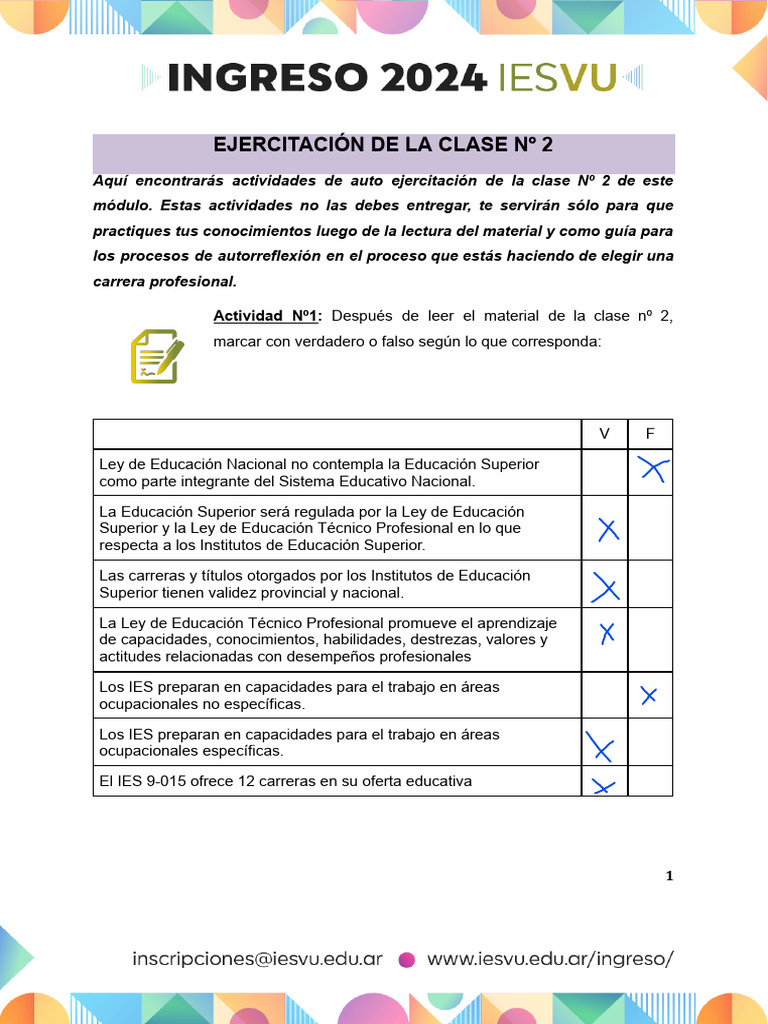 Clase 2 OVP Ejercitacion 2024 | PDF | Educación más alta
