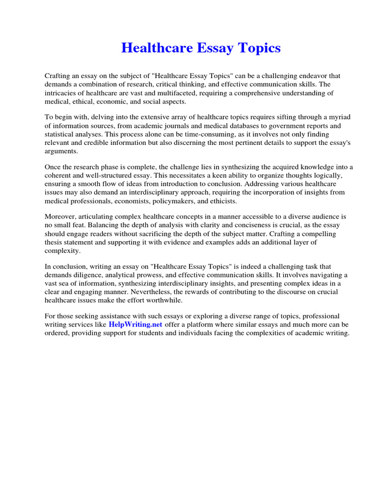 Healthcare Essay Topics | PDF | Essays | Critical Thinking