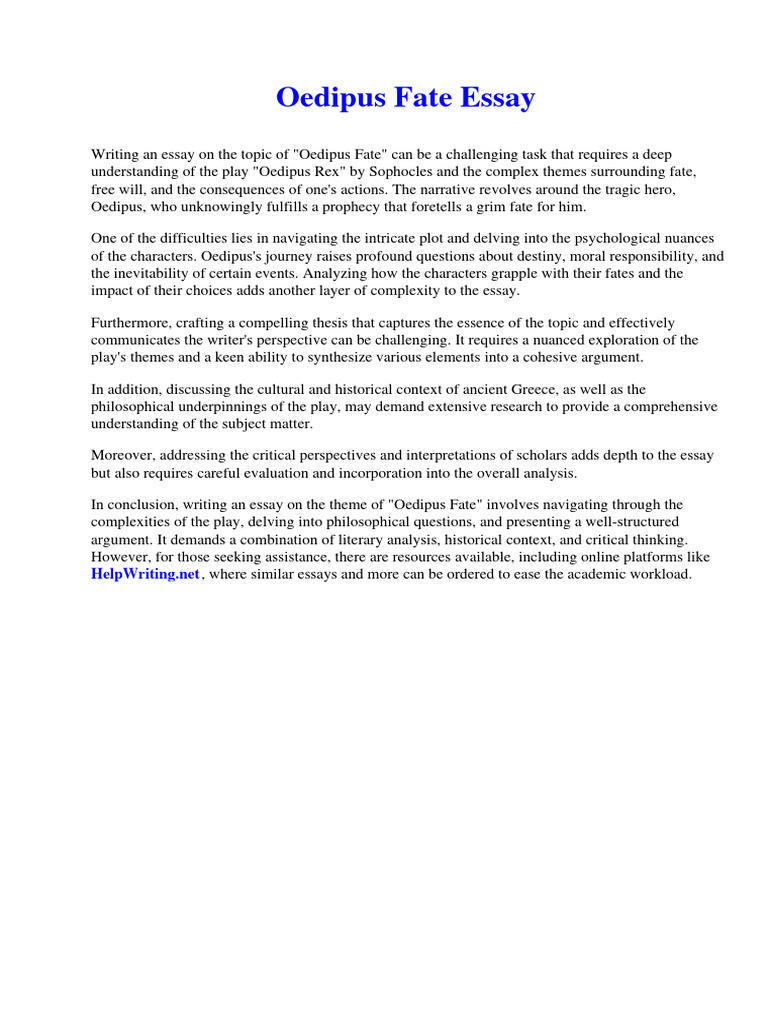 Oedipus Fate Essay | PDF | Essays | Frederick Douglass