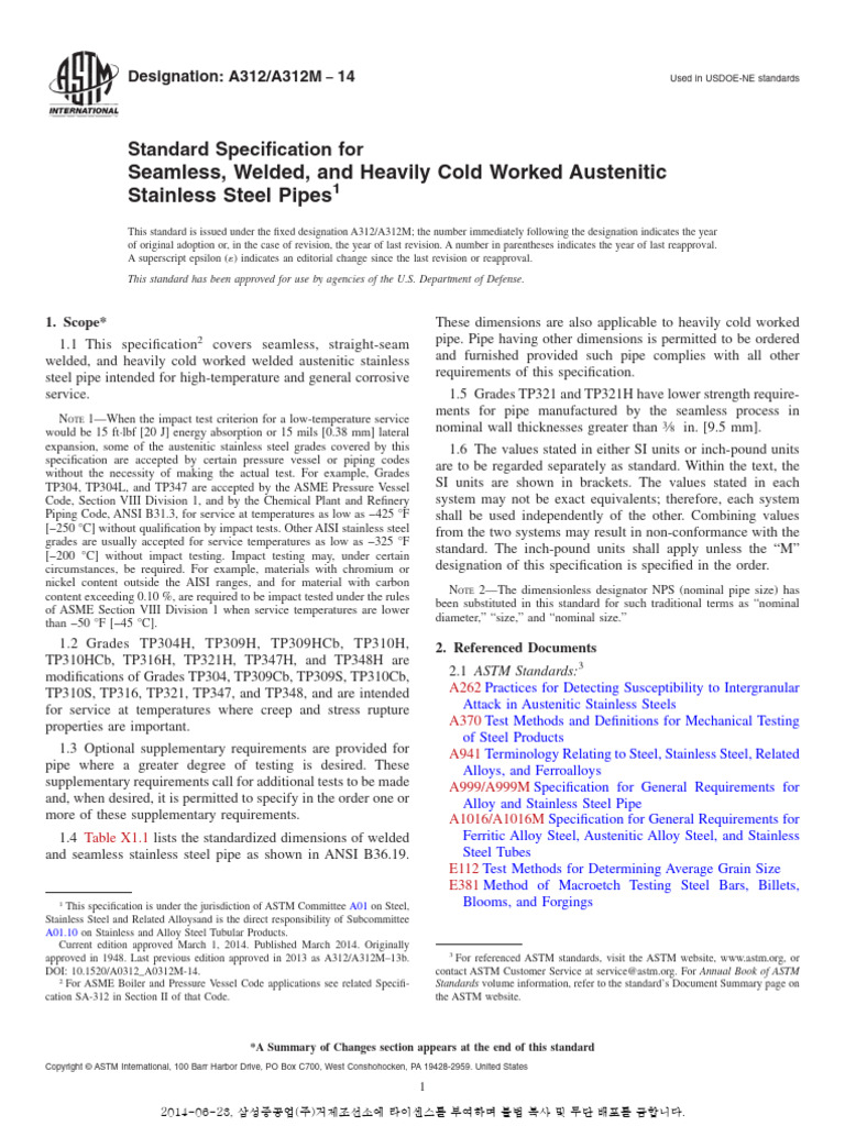 Seamless, Welded, and Heavily Cold Worked Austenitic Stainless Steel ...