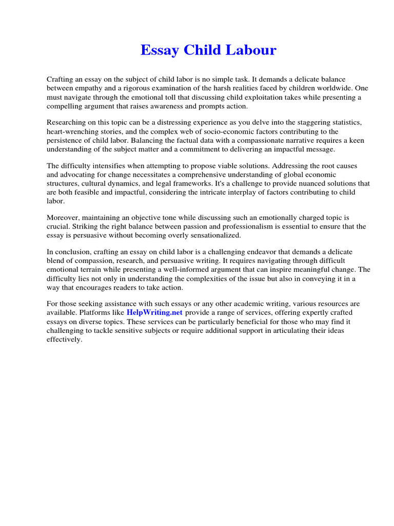 Essay Child Labour | PDF | Magnesium | Ether
