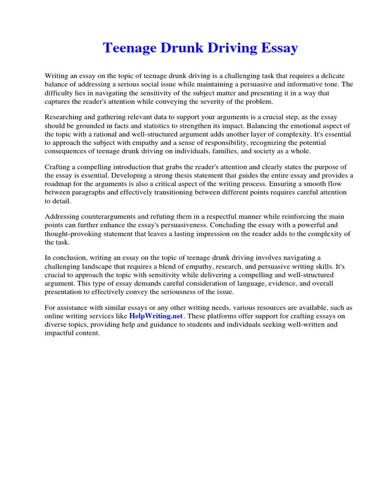Teenage Drunk Driving Essay | PDF | Essays | Emotions
