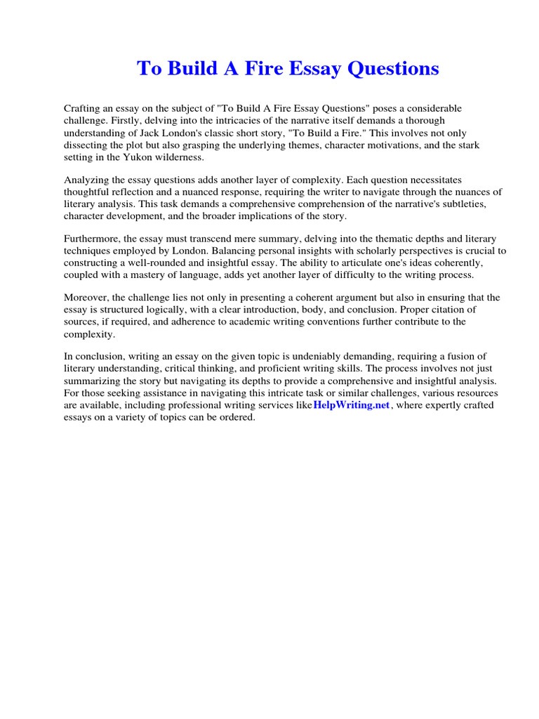 To Build A Fire Essay Questions | PDF | Essays | Graphics