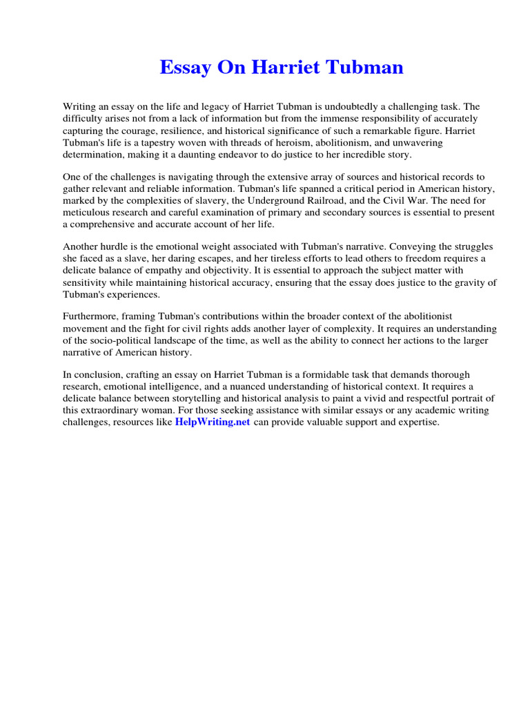 Essay On Harriet Tubman | PDF | Streptococcus | Infection