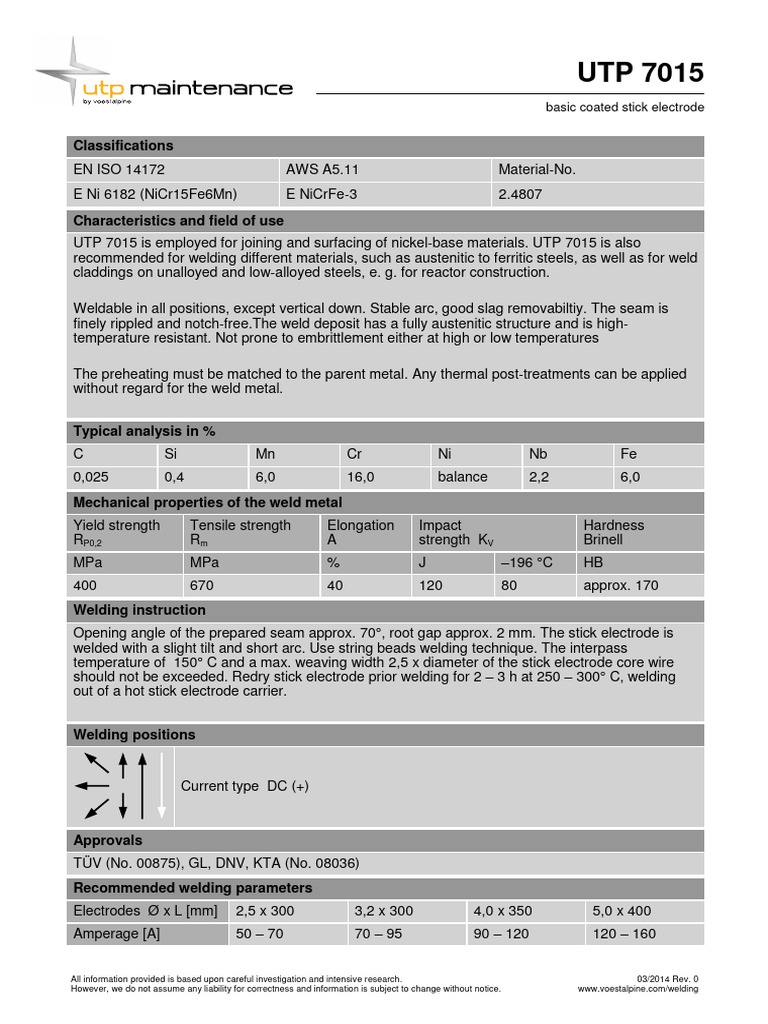 UTP 7015: Nickel-Base Welding Electrode | PDF | Construction | Welding
