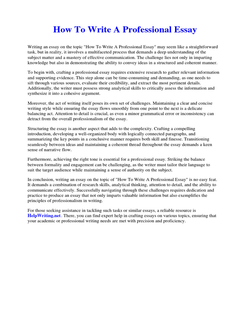 How To Write A Professional Essay | PDF | Essays | Marketing Communications