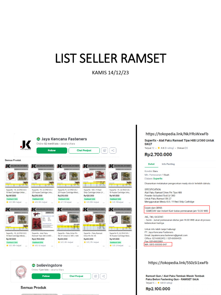 List Seller Alat Ramset | PDF