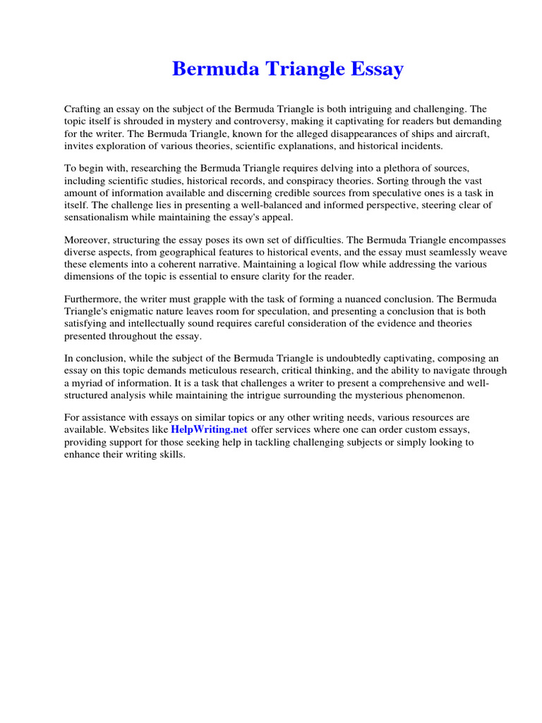 Bermuda Triangle Essay | Download Free PDF | Behavior | Essays