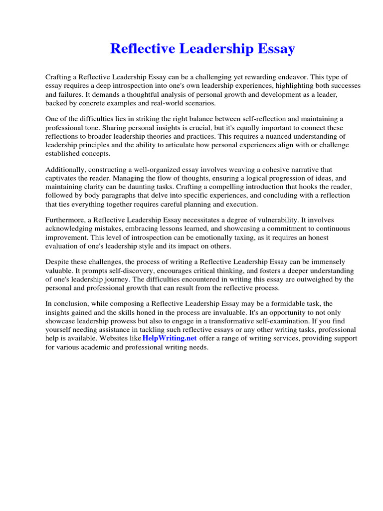 Reflective Leadership Essay | PDF | Leadership | Essays