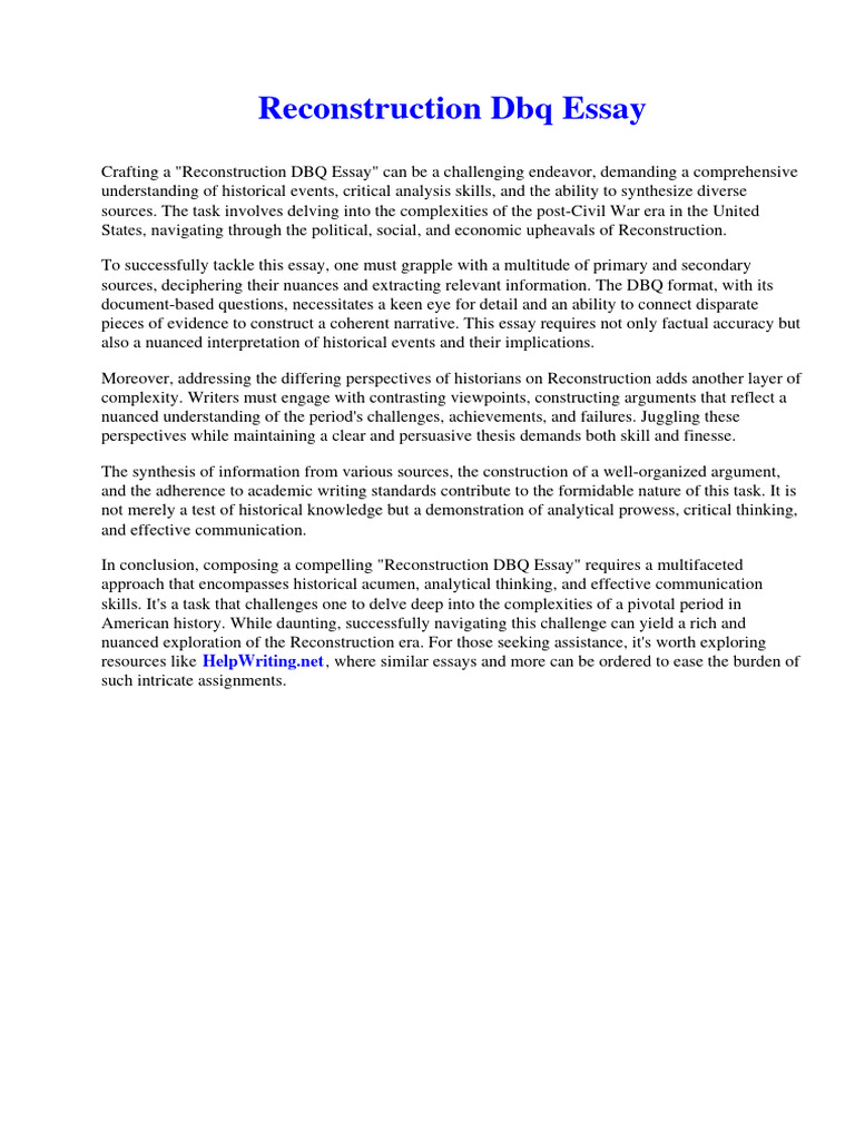 Reconstruction DBQ Essay | PDF | Essays | Critical Thinking Reconstruction DBQ Essay | PDF | Essays | Critical Thinking