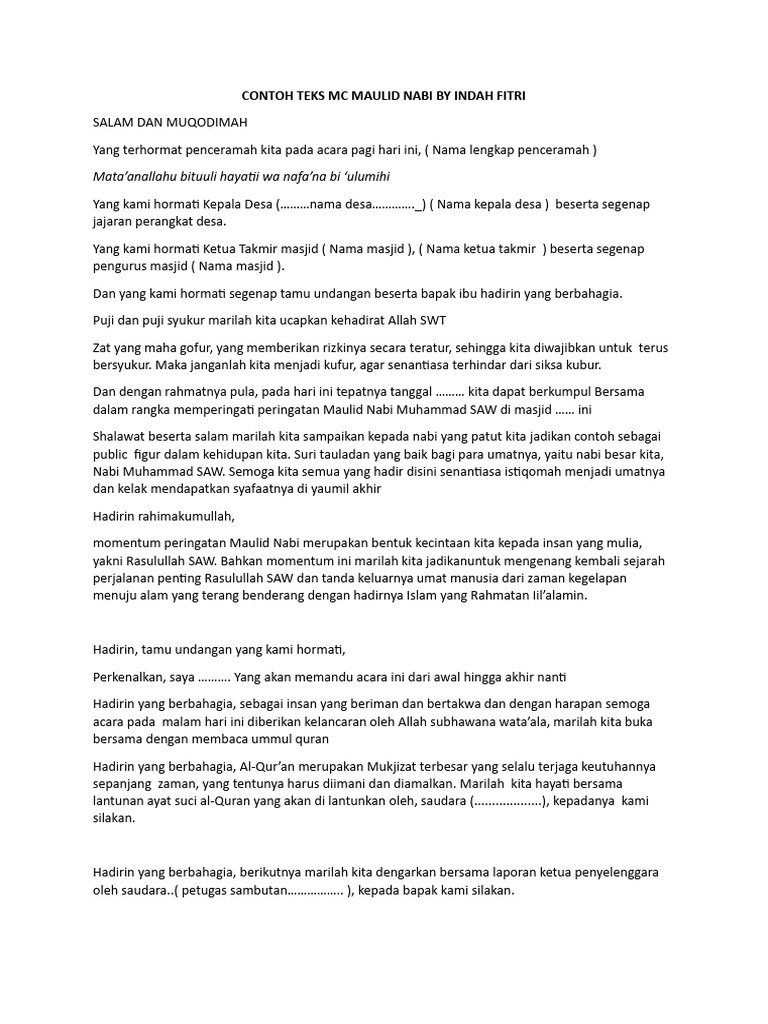 Contoh Teks MC Maulid Nabi by Indah Fitri | PDF | Puisi