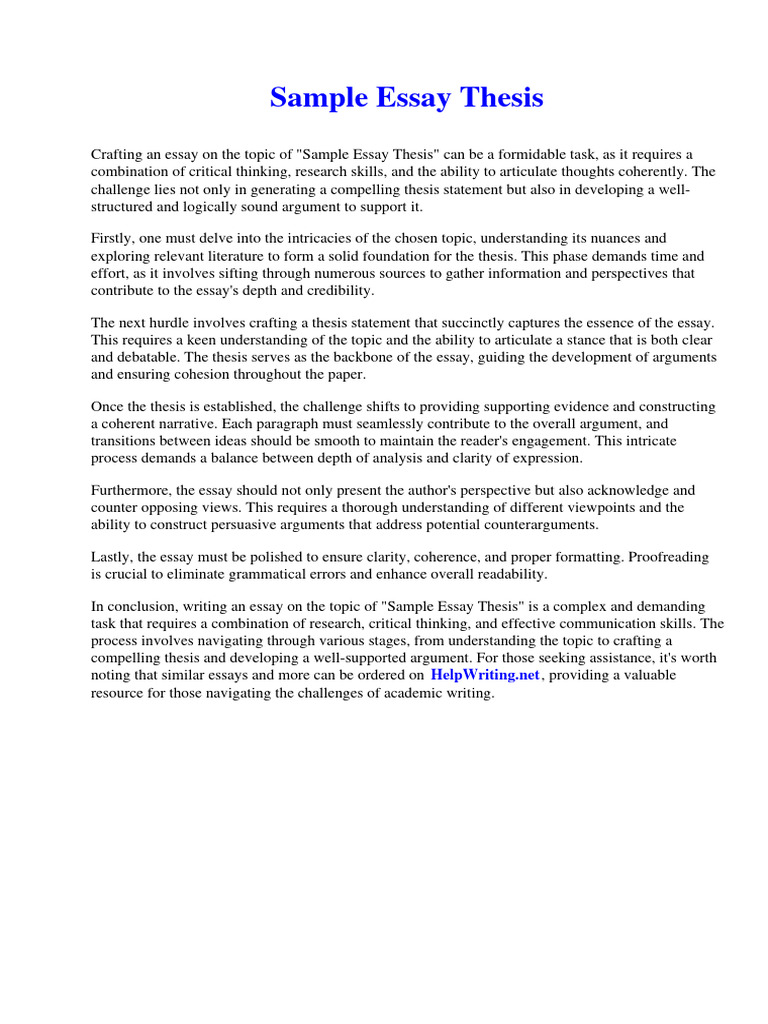Sample Essay Thesis | PDF | Essays | Wetland