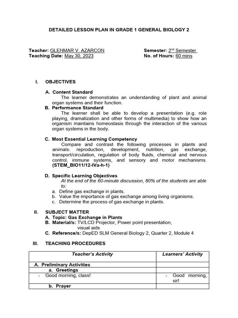 Detailed Lesson Plan in Grade 11 Earth and Life Science | Download Free ...