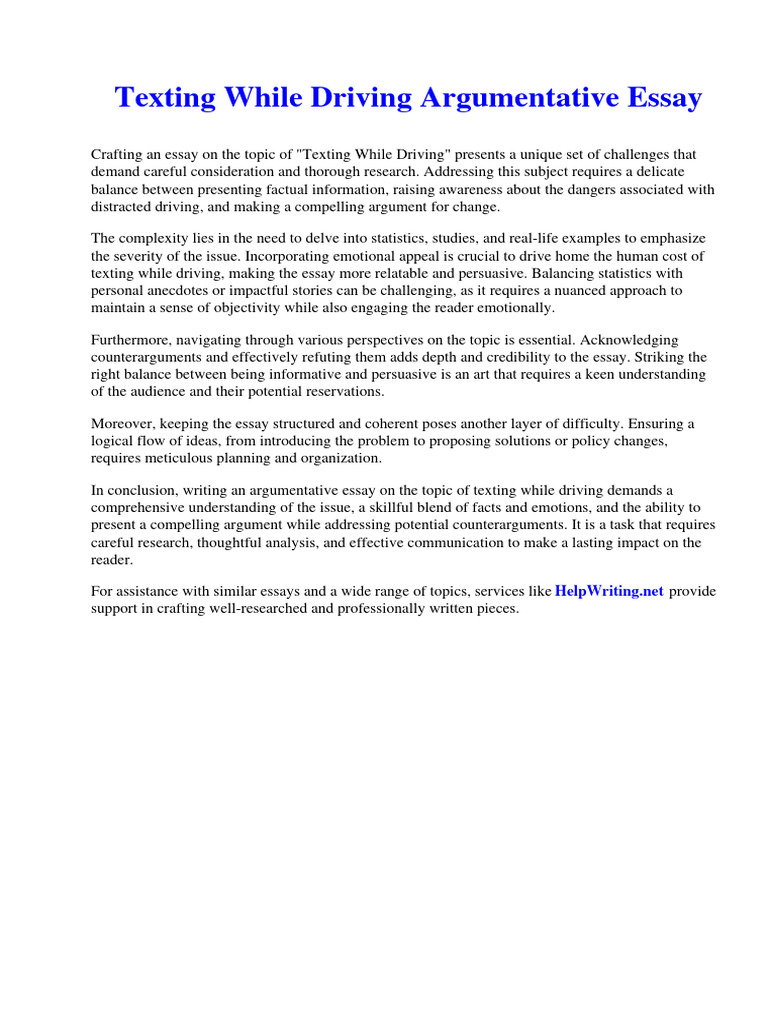 Texting While Driving Argumentative Essay | PDF | Analects | Essays