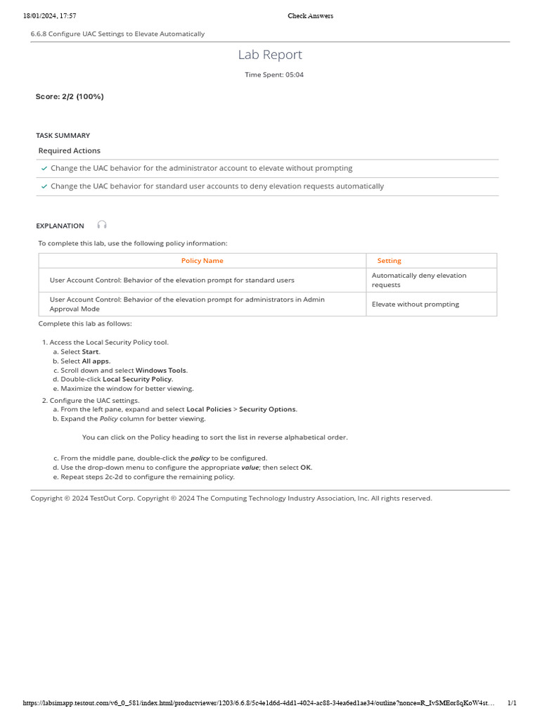 Configure UAC Settings To Elevate Automatically | PDF