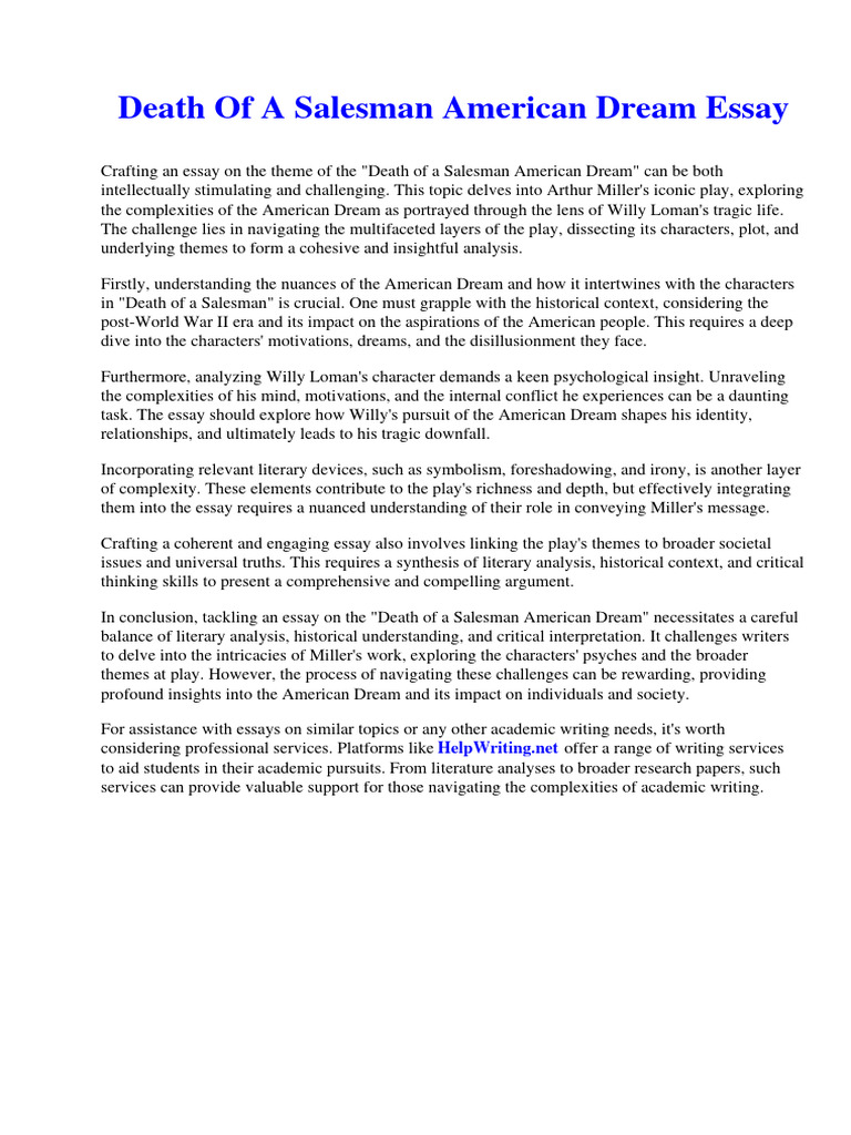 Death of a Salesman American Dream Essay | PDF | Essays | American Dream