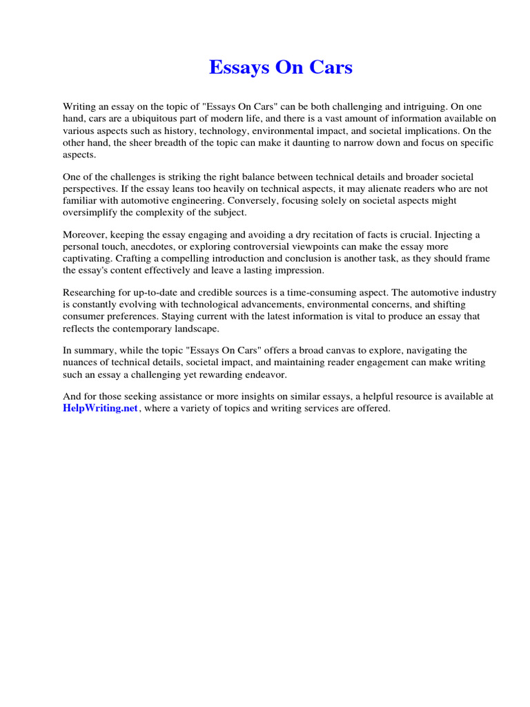 Essays On Cars | PDF | Essays | Aggression