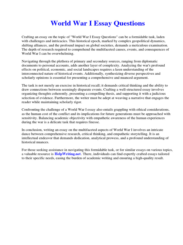 World War I Essay Questions | PDF | Northanger Abbey