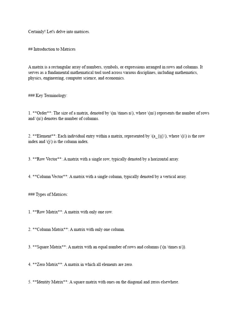 Matrices Notes | PDF | Matrix (Mathematics) | Eigenvalues And Eigenvectors