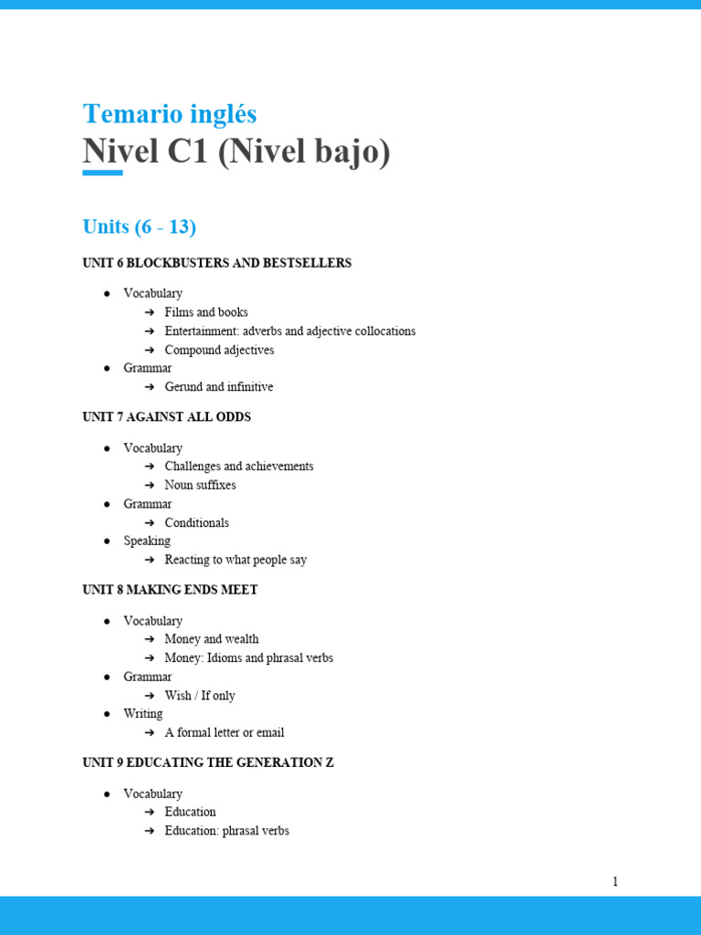 Temario Inglés C1 BAJO Preparatoria | PDF