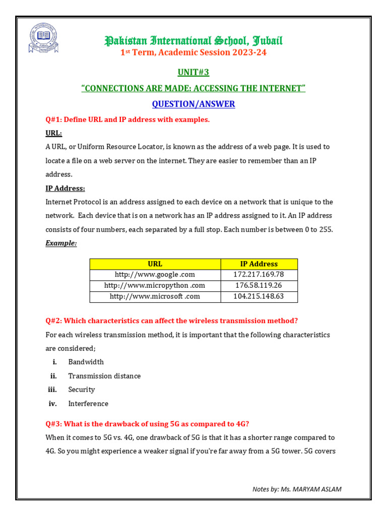 Grade-7 Unit#3 All Q.A | PDF | World Wide Web | Internet & Web