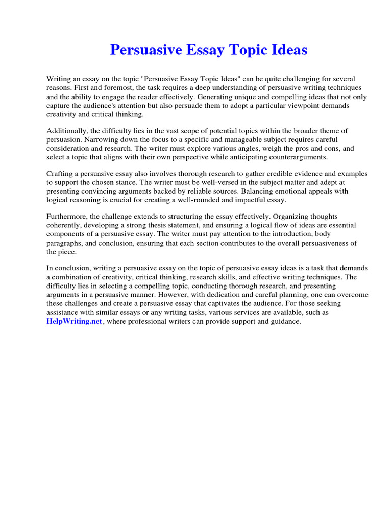 Persuasive Essay Topic Ideas | PDF | Essays | Dependent And Independent ...