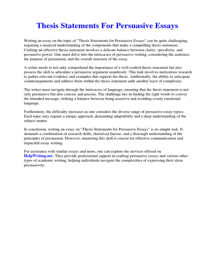 Thesis Statements For Persuasive Essays | PDF | Essays | Persuasion