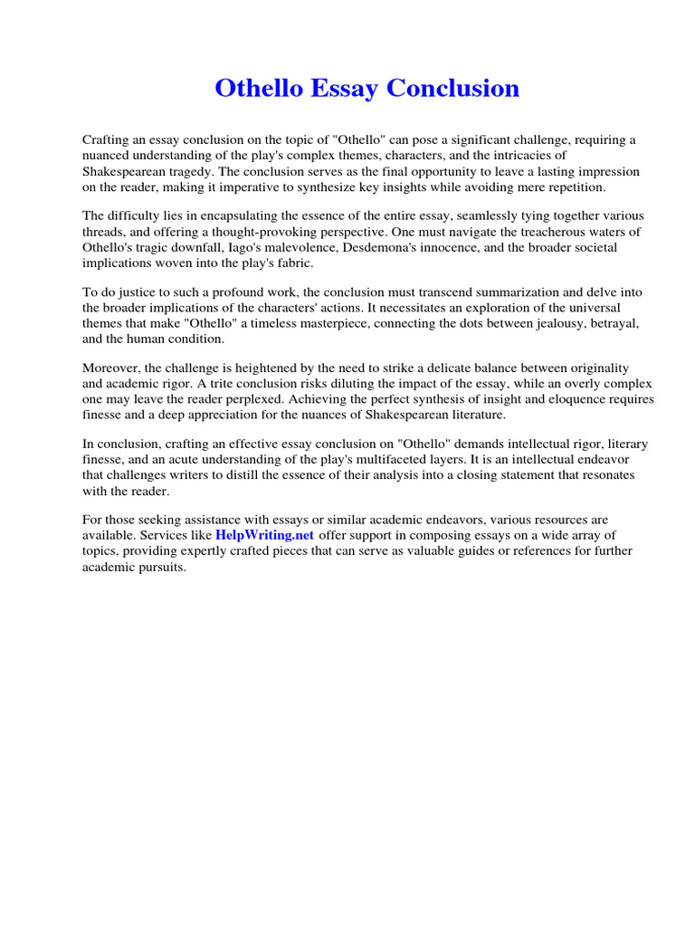Othello Essay Conclusion | PDF | Clothing | Paleolithic