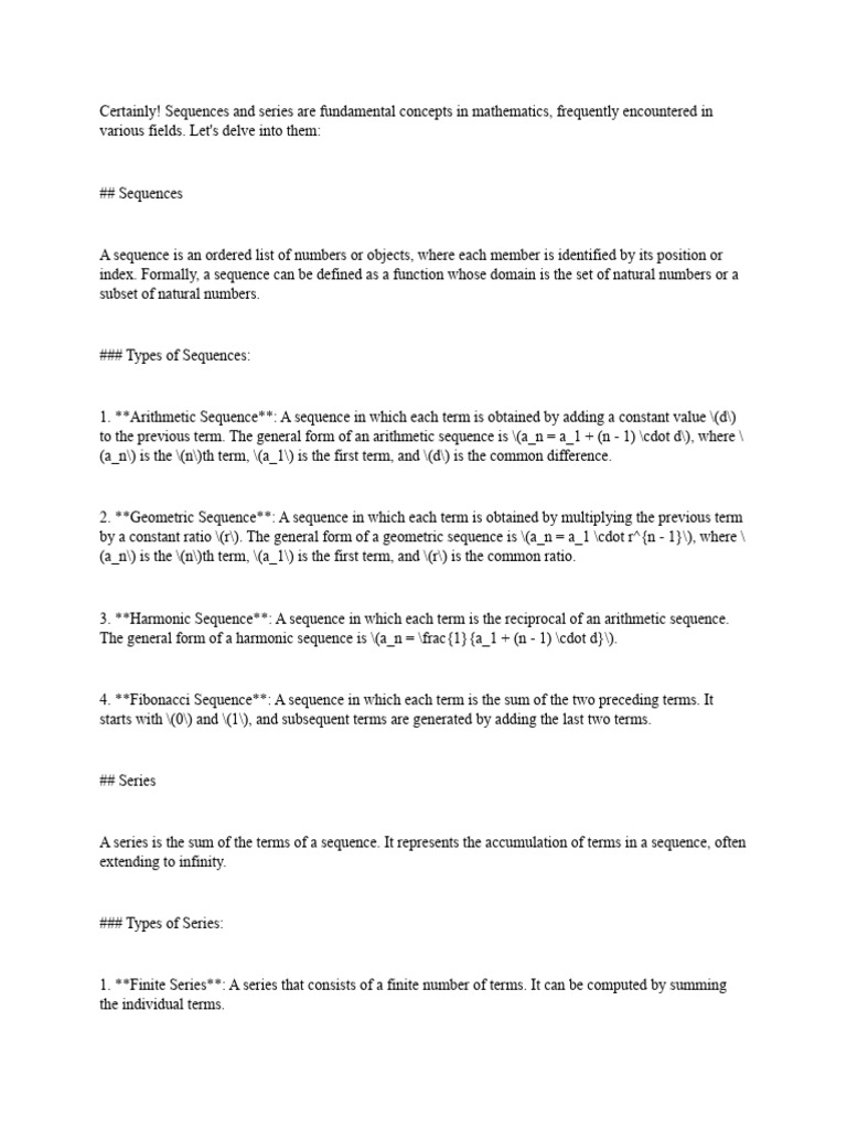 sequence and series notes | PDF | Series (Mathematics) | Sequence