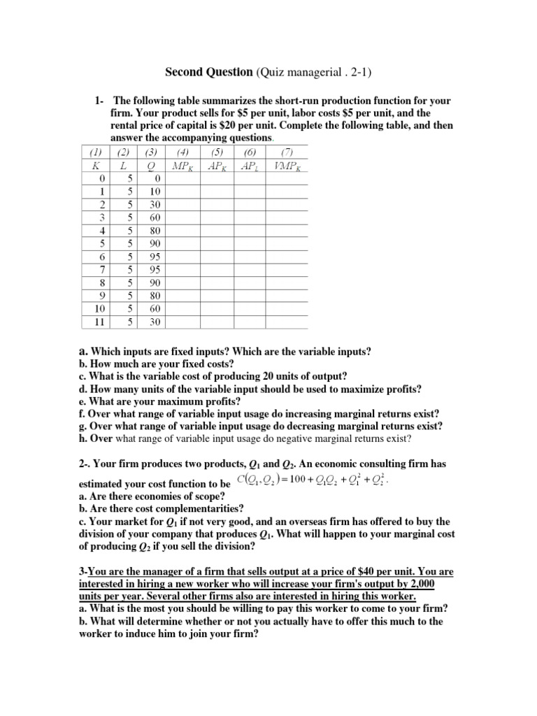Quiz 2-1 Mang 2024 | PDF | Profit (Economics) | Production And Manufacturing