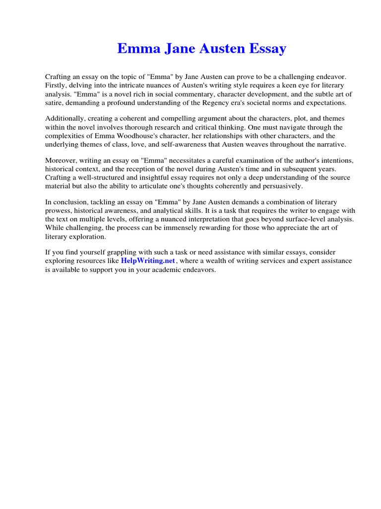 Emma Jane Austen Essay | Download Free PDF | Emma (Novel) | Bible