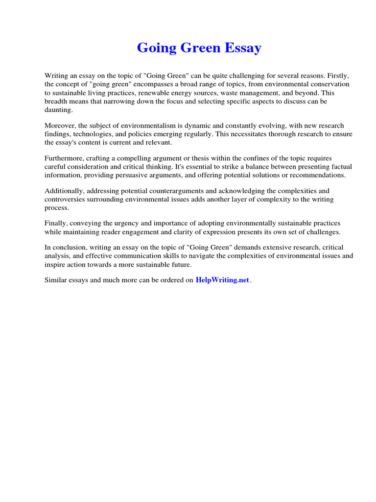 Going Green Essay | PDF | Bacteria | Essays