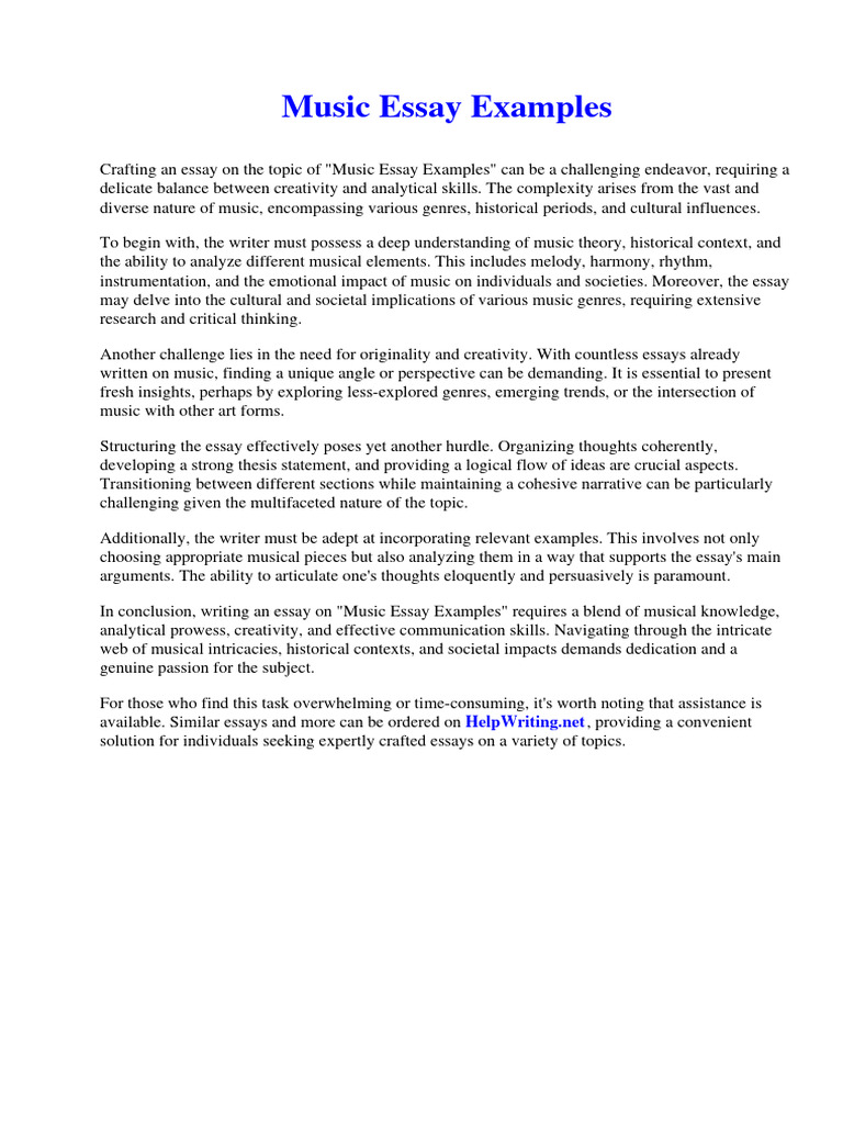 Music Essay Examples | PDF | Essays | Cyberbullying
