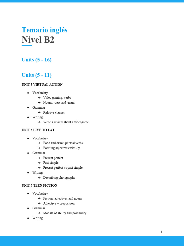 Temario Inglés B2 2° Preparatoria | PDF | Adjective | Verb