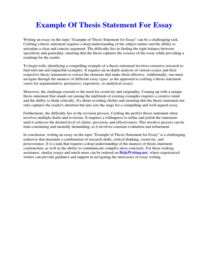 Example of Thesis Statement For Essay | PDF | Currency | Money