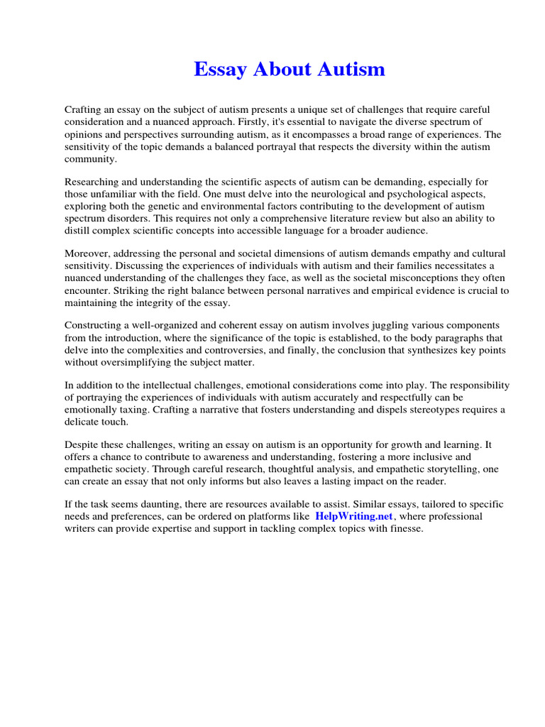 Essay About Autism | PDF | Autism Spectrum