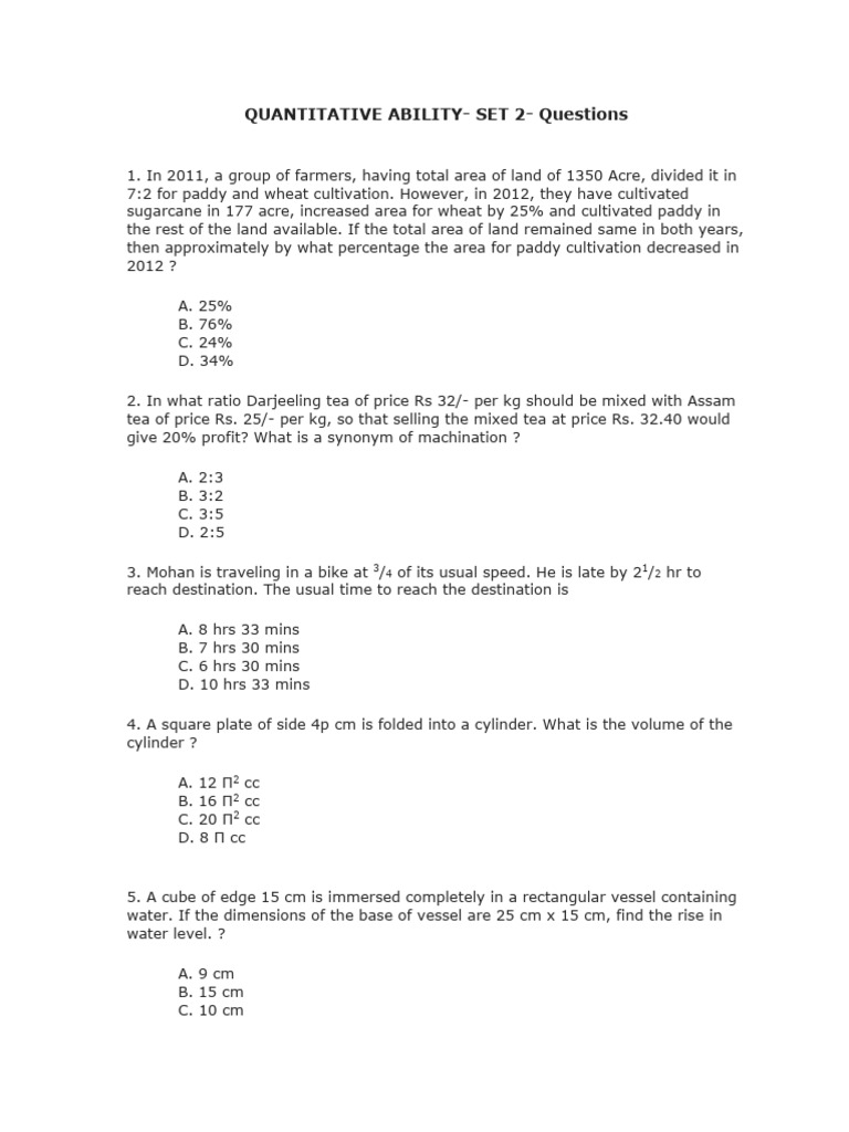 Quantitative Ability SET 2 Question | PDF
