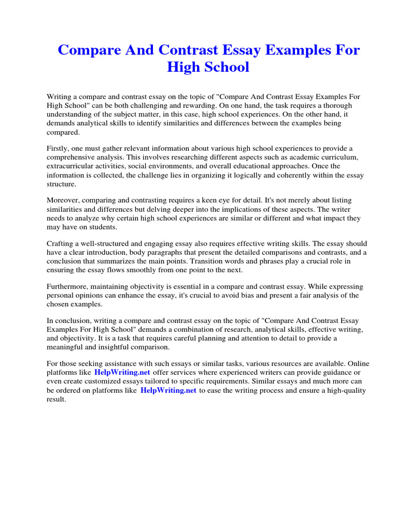 Compare and Contrast Essay Examples For High School | PDF | Essays ...
