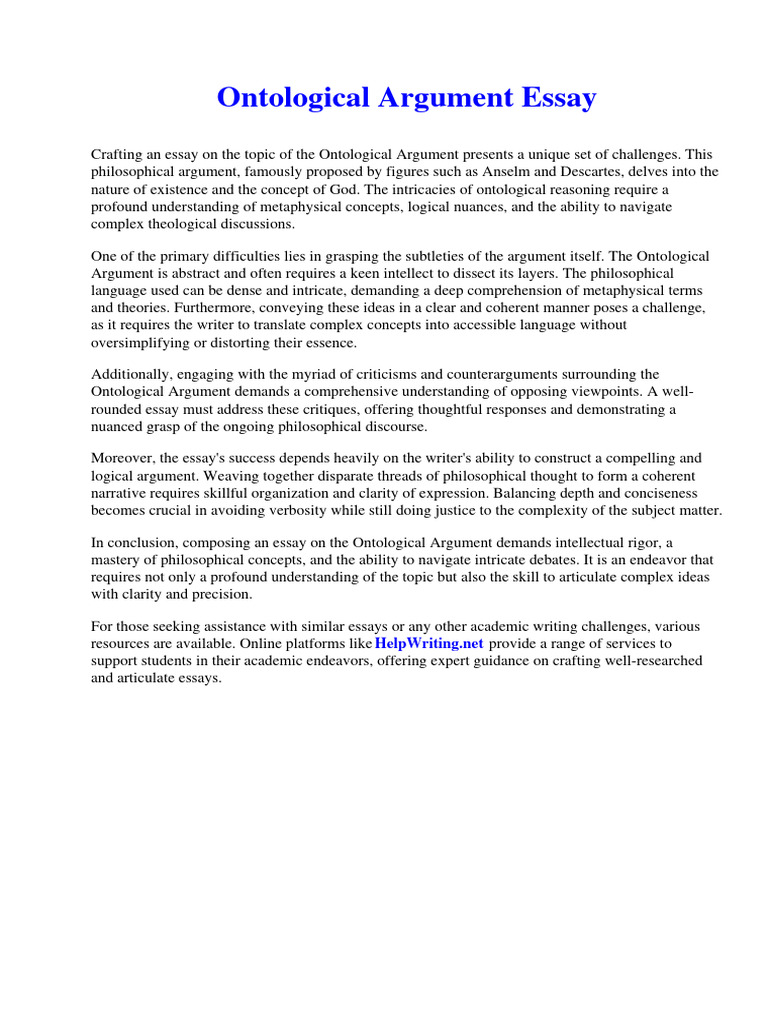 Ontological Argument Essay | PDF | Ontology | Essays