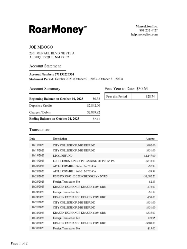 Joe Mbogo October Bank Statement | PDF | Personal Finance | Payments