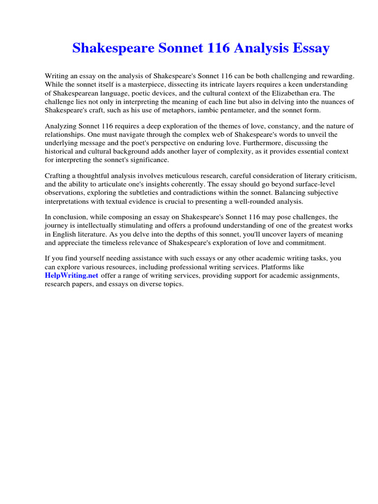 Shakespeare Sonnet 116 Analysis Essay | PDF | Tyrant | Hedonism