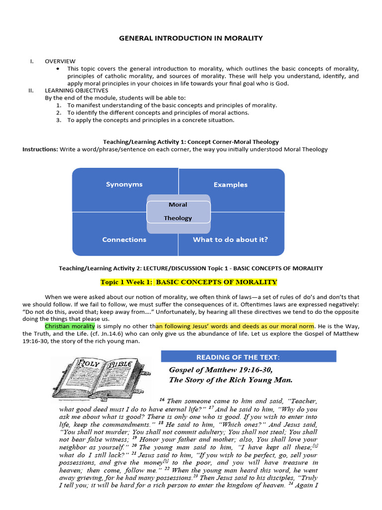 Morality Topic 1 Week 1 | PDF | Christian Ethics | Theology