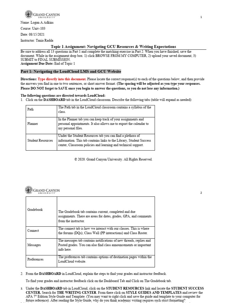 Univ-103 T1 GCU Resources_Writing | PDF | Microsoft Word | Apa Style