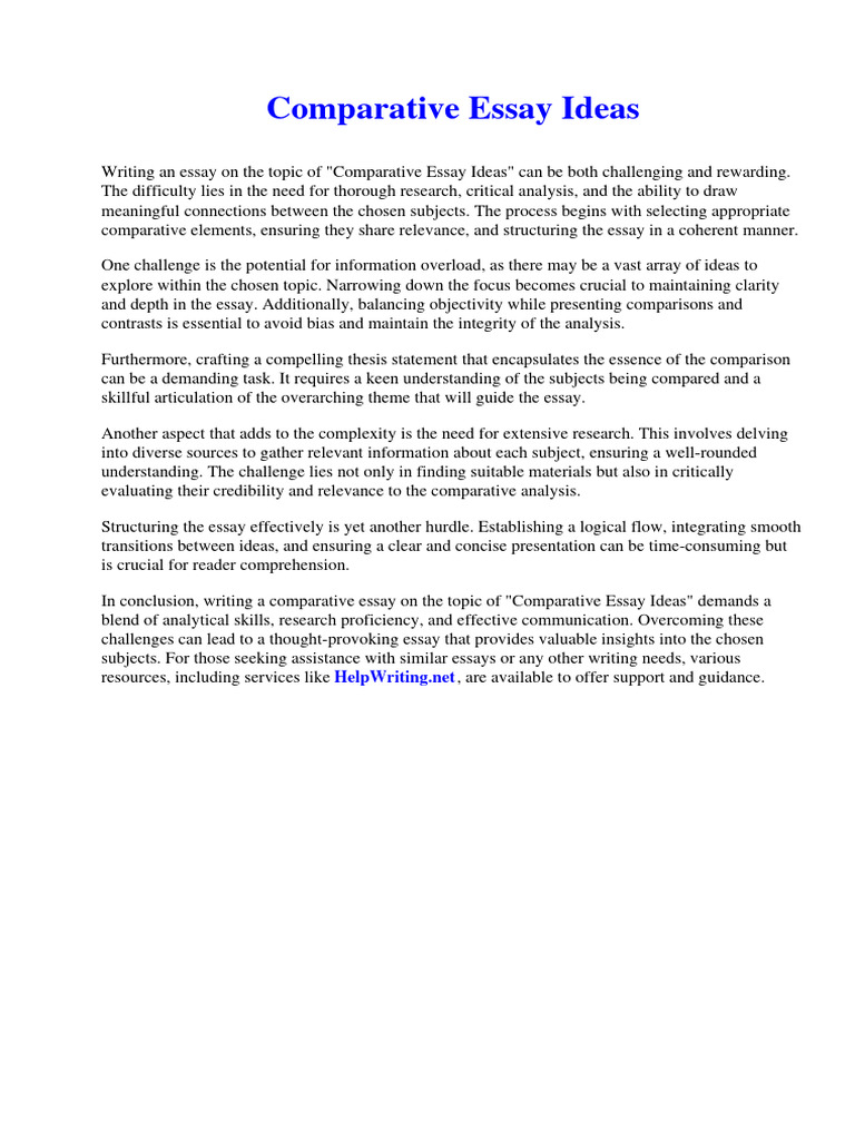 Comparative Essay Ideas | PDF | Essays | Critical Thinking