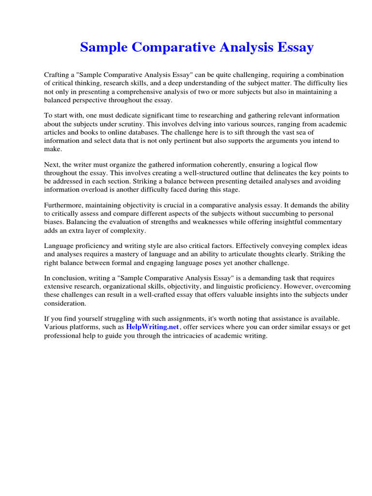 Sample Comparative Analysis Essay | PDF | Diversification (Finance)